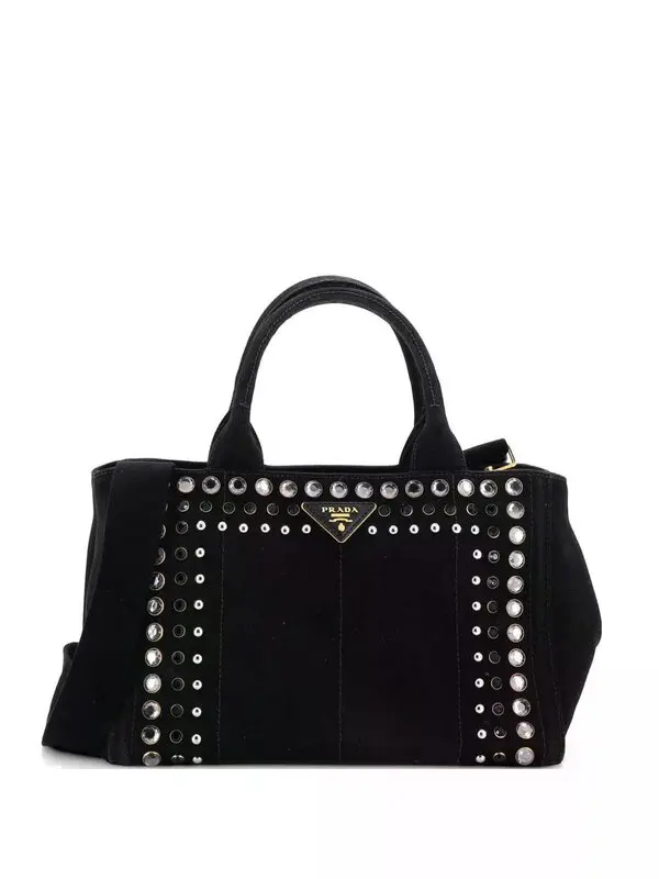 Prada Canapa Rhinestone Embellished Canvas Mini Tote - Black