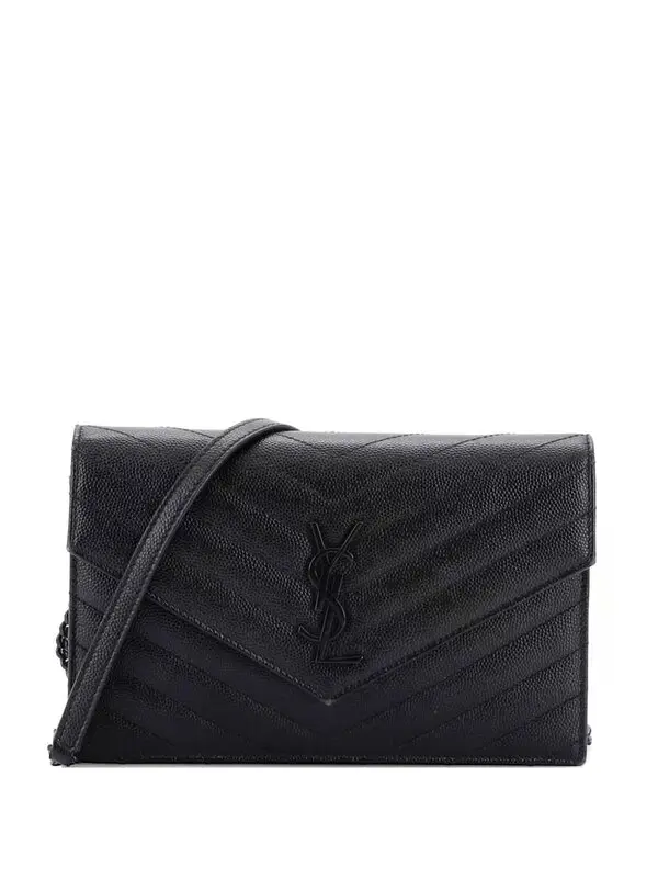 Saint Laurent Classic Monogram Wallet On Chain Matelasse Chevron Leather Small Crossbody Bag - Black