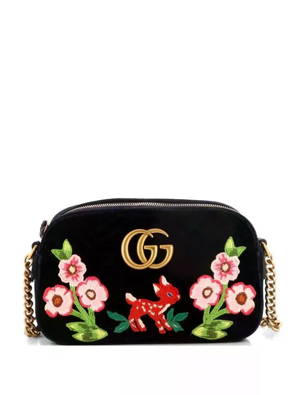 Gucci Gg Marmont Embroidered Velvet Camera Bag - Black
