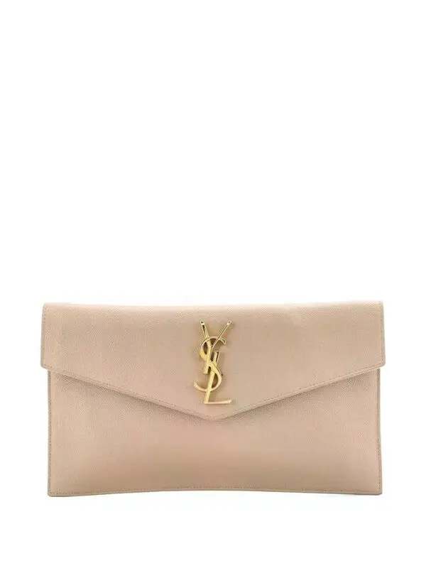 Saint Laurent Uptown Pouch Leather Clutch - Neutrals