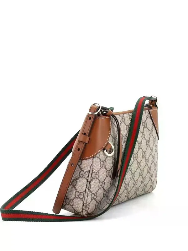 Gucci Emblem Gg Coated Canvas With Leather Small Shoulder Bag - Brown