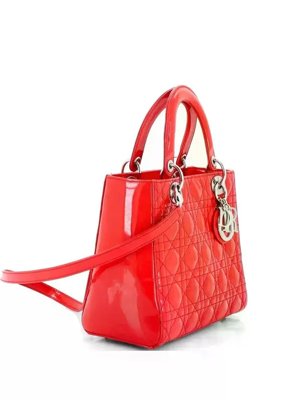 Dior Lady Nm Medium Satchel Cannage Quilt Patent - Red