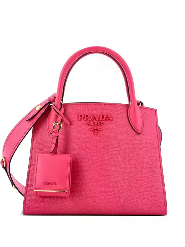 Prada Monochrome Saffiano And City Calf Small Tote Bag - Pink