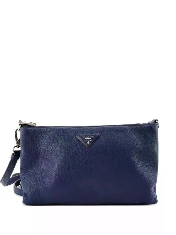 Prada Flat Zip Vitello Daino Mini Crossbody Bag - Blue