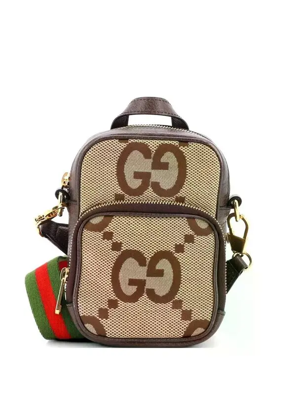Gucci Front Pocket Web Jumbo Gg Canva Mini Crossbody Bag - Brown