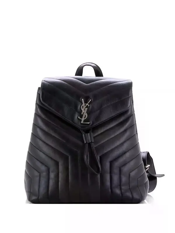 Saint Laurent Loulou Matelassé Chevron Leather Medium Backpack - Black