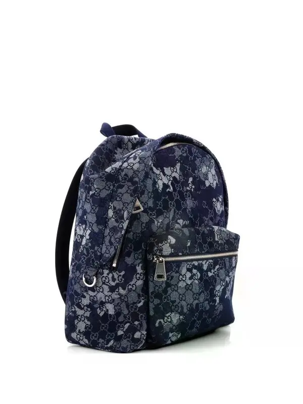 Gucci Zip Front Pocket Camouflage Gg Denim Backpack - Blue