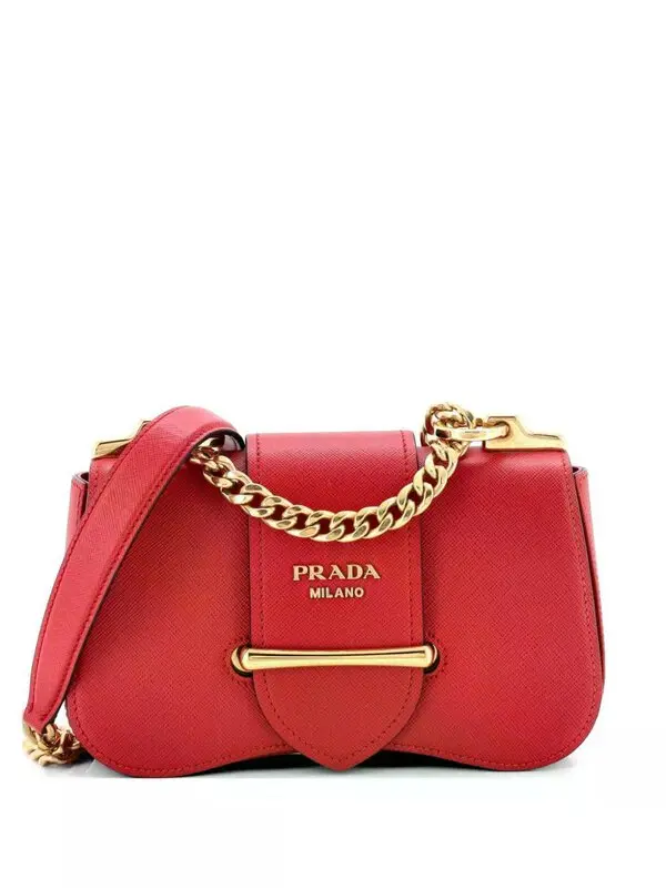 Prada Sidonie Chain Saffiano Leather Medium Shoulder Bag - Red