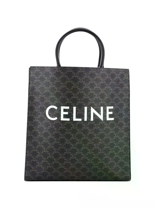 Celine Vertical Cabas Triomphe Coated Canvas Large Tote Bag - Black