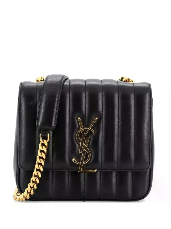 Saint Laurent Vicky Vertical Quilted Leather Medium Crossbody Bag - Black