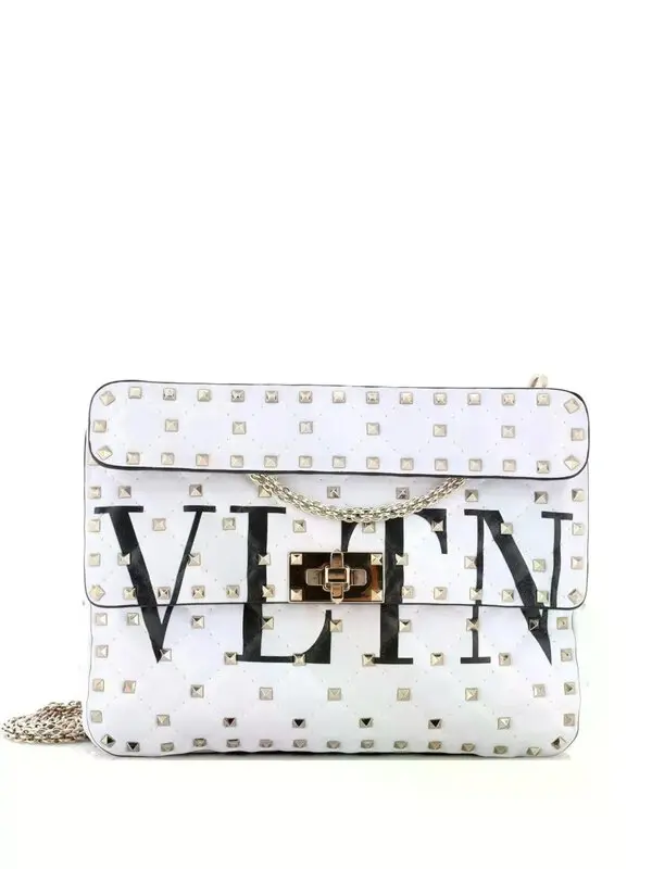 Valentino Garavani Vltn Rockstud Spike Flap Bag Quilted Leather Medium - White