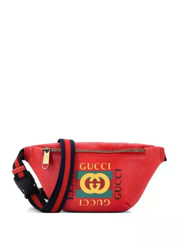 Gucci Logo Printed Leather Small Belt Bag - Red