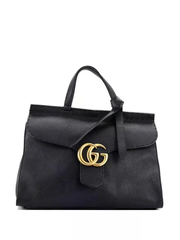 Gucci Gg Marmont Top Handle Bag Leather Medium Satchel - Black
