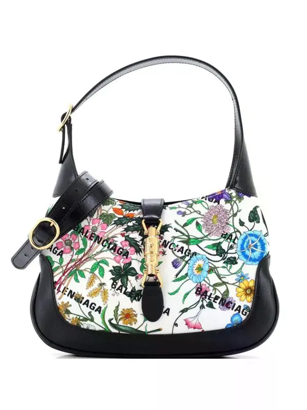Balenciaga X Gucci The Hacker Project Jackie 1961 Flora Canvas Small Hobo Bag - Black