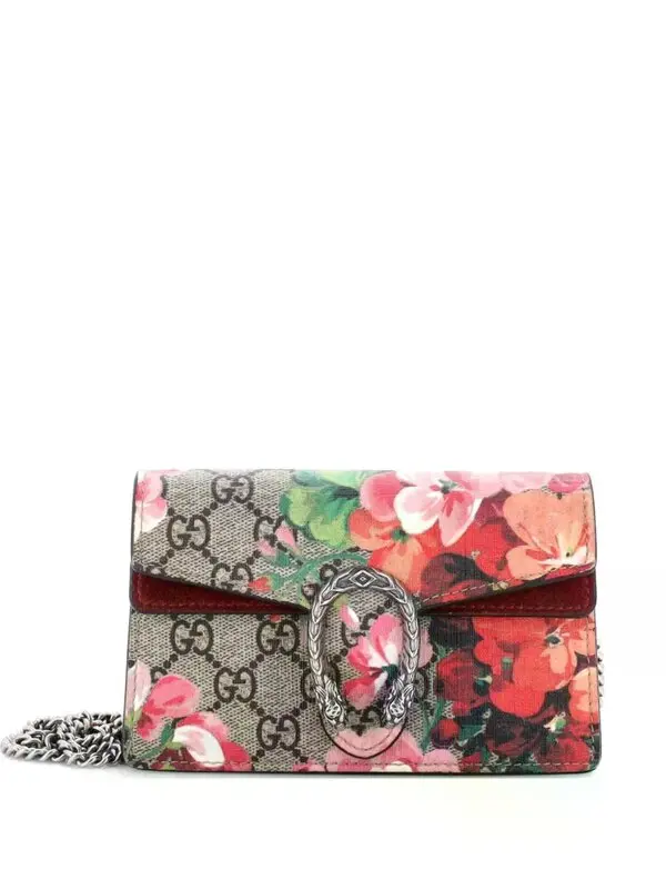 Gucci Dionysus Blooms Print Gg Coated Canvas Super Mini Crossbody Bag - Brown