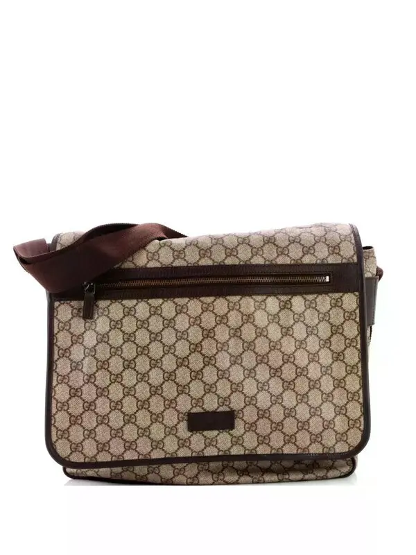 Gucci Web Strap Messenger Bag Gg Coated Canvas - Brown