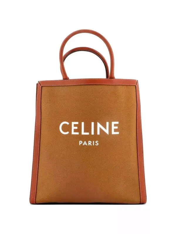 Celine Vertical Cabas Canvas With Leather Large Tote Bag - Brown