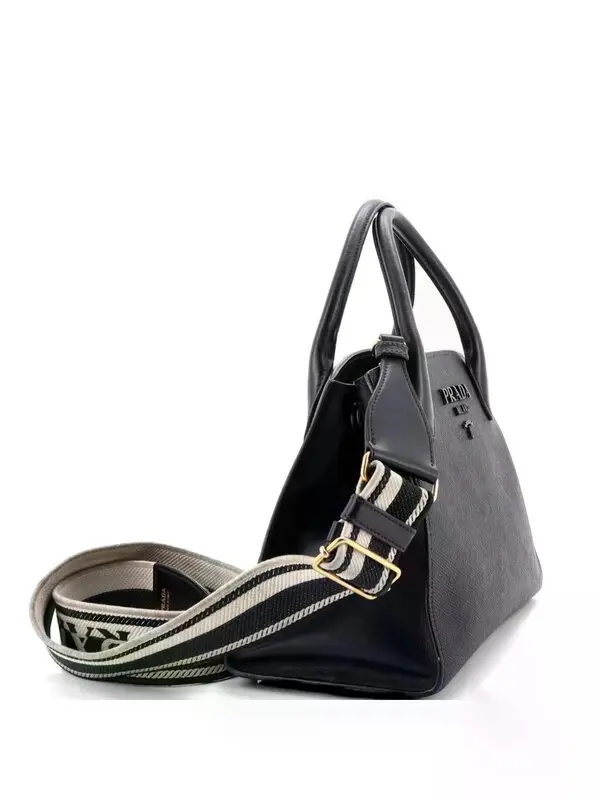 Prada Monochrome Saffiano And City Calf Small Tote Bag - Black