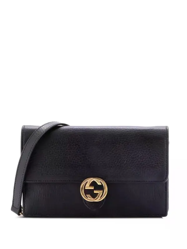 Gucci Interlocking Wallet On Chain Leather Crossbody Bag - Black