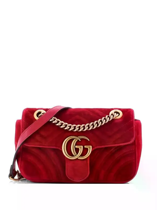 Gucci Gg Marmont Flap Bag Matelasse Velvet Mini Shoulder Bag - Red