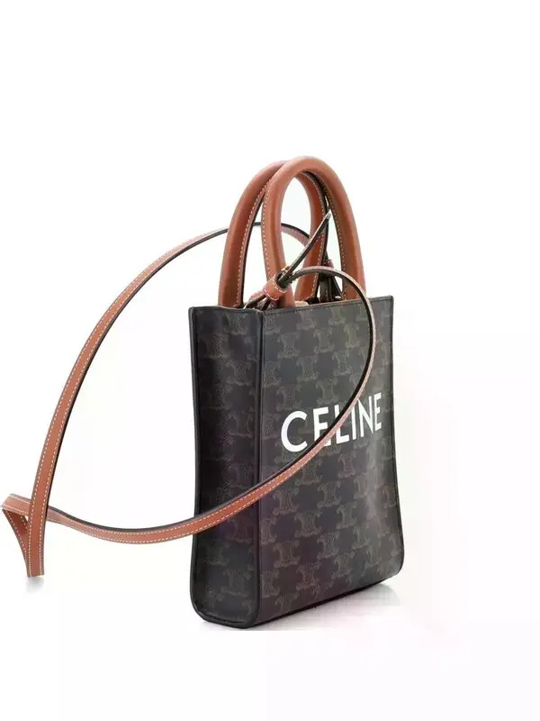 Celine Vertical Cabas Tote Triomphe Coated Canvas Mini Satchel - Brown