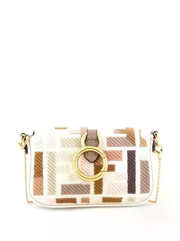 Fendi Chain Baguette Charm Bag Zucca Embroidered Canvas Nano Crossbody Bag - Brown