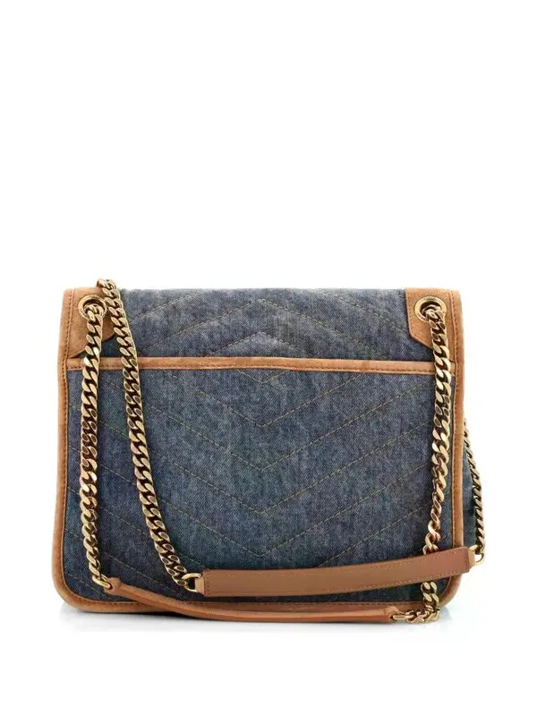 Saint Laurent Niki Chain Flap Bag Matelassé Chevron Denim With Suede - Blue