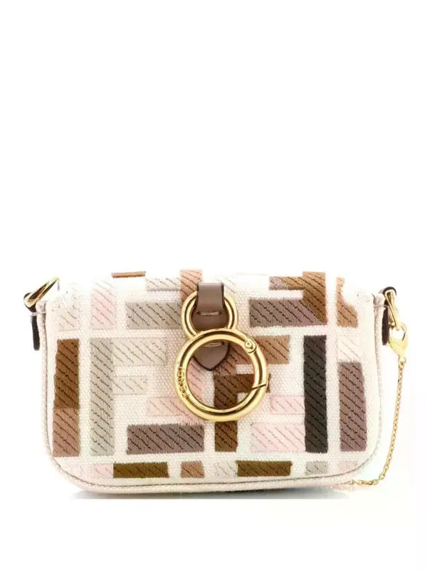 Fendi Chain Baguette Charm Zucca Canvas Nano Crossbody Bag - Neutrals