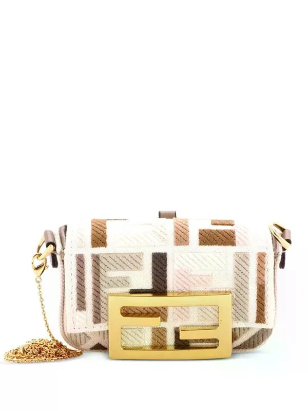 Fendi Chain Baguette Charm Zucca Canvas Nano Crossbody Bag - Neutrals