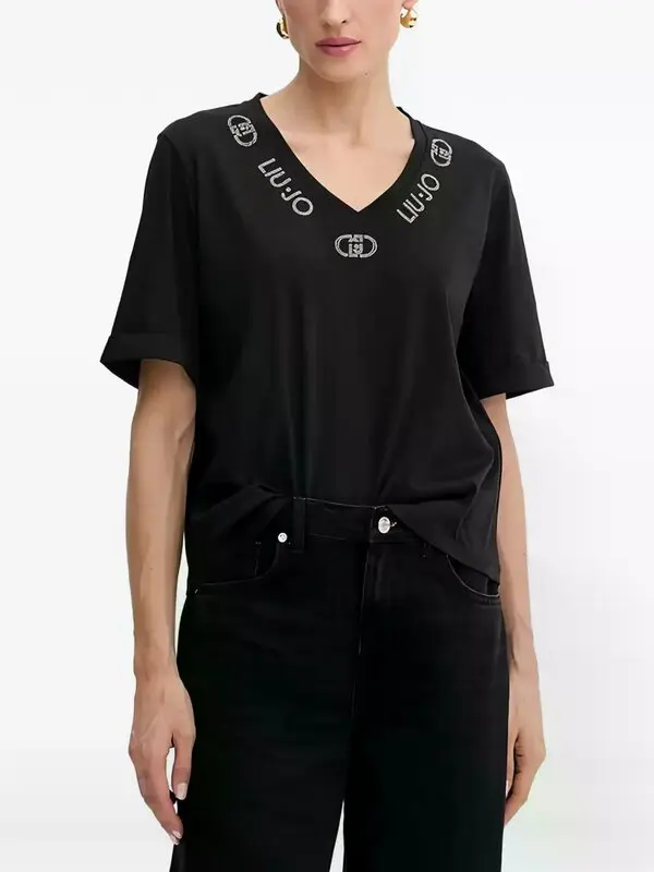 Liu Jo Embellished V-neck T-shirt - Black