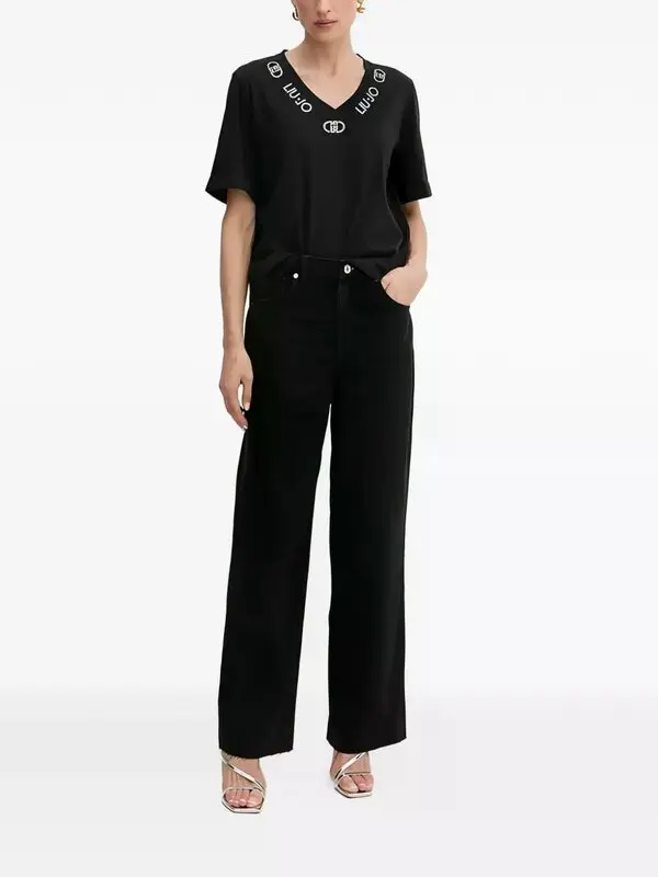 Liu Jo Embellished V-neck T-shirt - Black