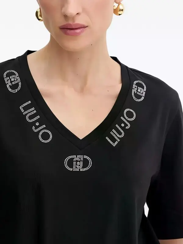 Liu Jo Embellished V-neck T-shirt - Black