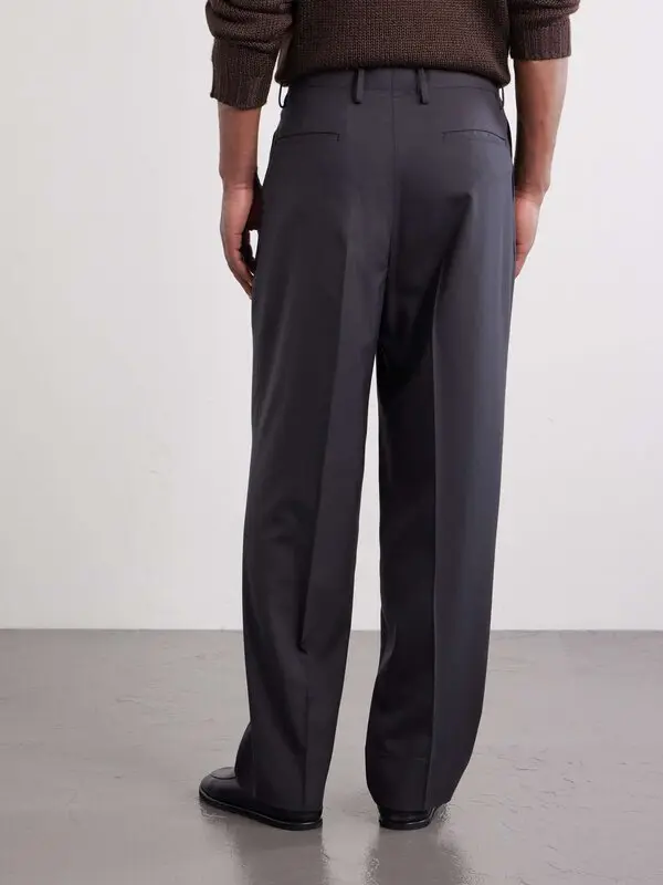 KAPTAIN SUNSHINE Straight-leg Pleated Wool-poplin Trousers