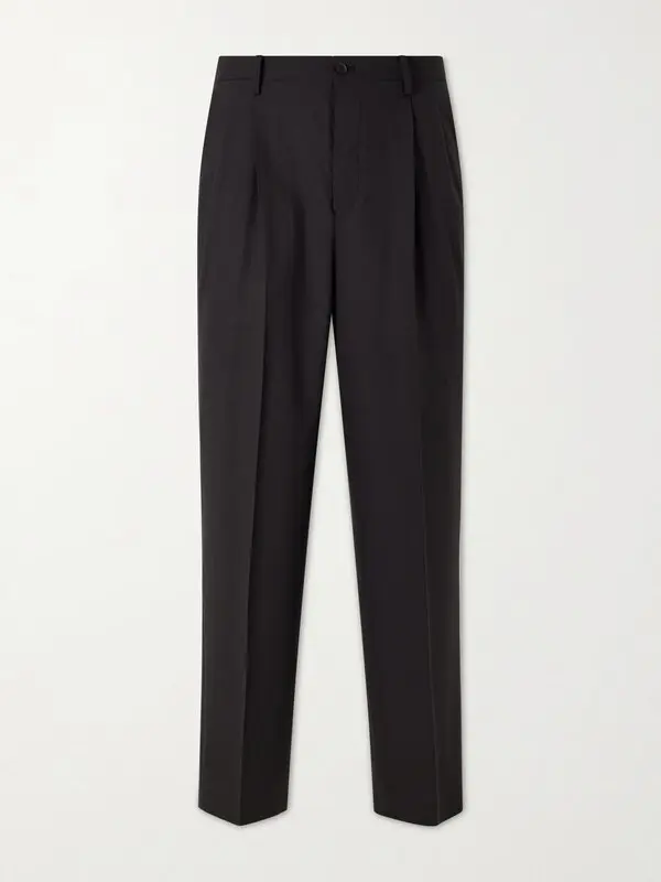 KAPTAIN SUNSHINE Straight-leg Pleated Wool-poplin Trousers - Black