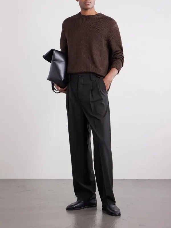 KAPTAIN SUNSHINE Straight-leg Pleated Wool-poplin Trousers - Black