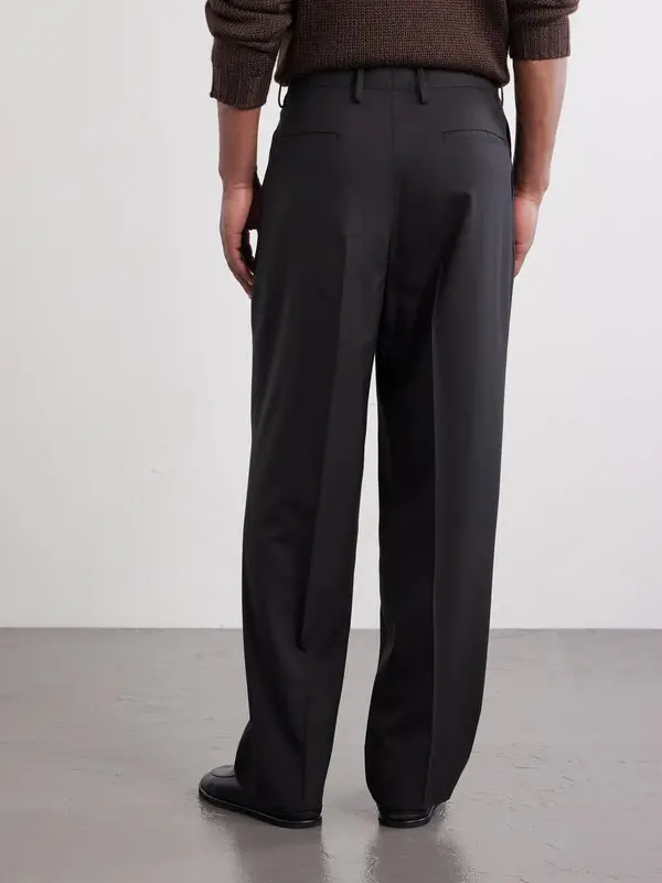 KAPTAIN SUNSHINE Straight-leg Pleated Wool-poplin Trousers - Black