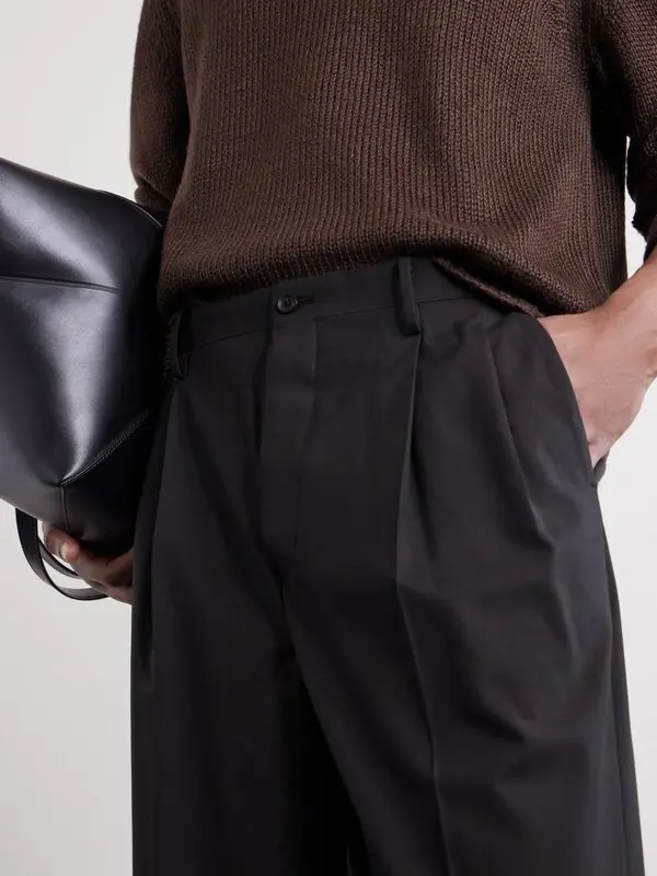 KAPTAIN SUNSHINE Straight-leg Pleated Wool-poplin Trousers - Black