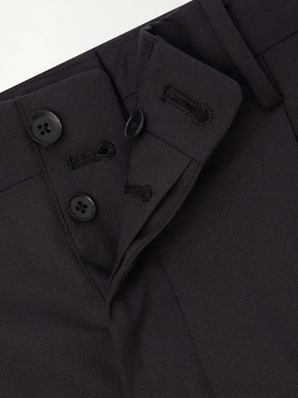 KAPTAIN SUNSHINE Straight-leg Pleated Wool-poplin Trousers - Black