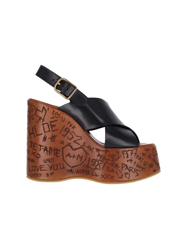 Chloé Maxime Wedge Sandals - Black