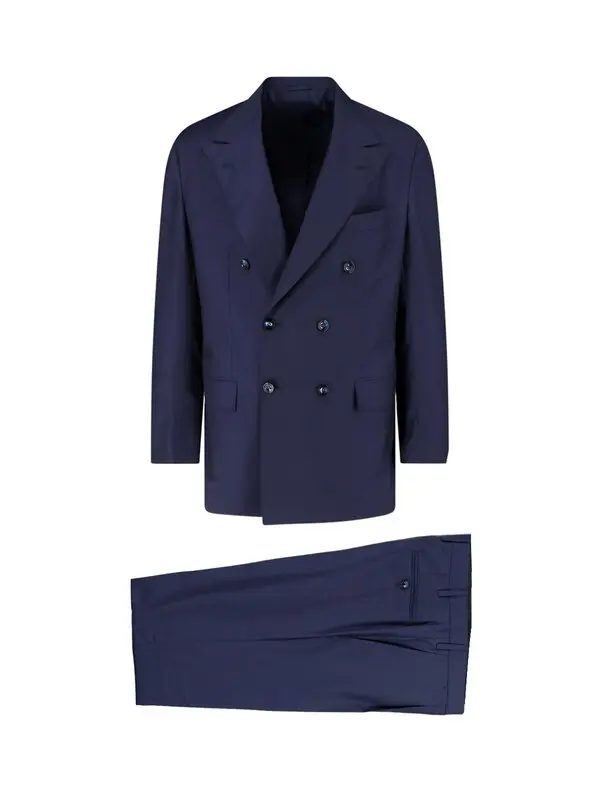 Kiton Double-breasted Wool Suit - Blue