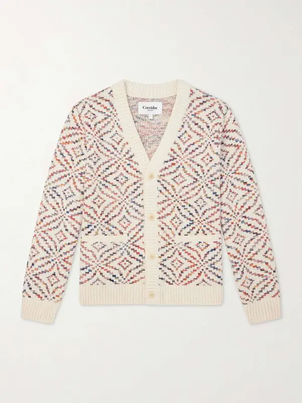 CORRIDOR Mandala Jacquard-knit Pima Cotton Cardigan - Ecru