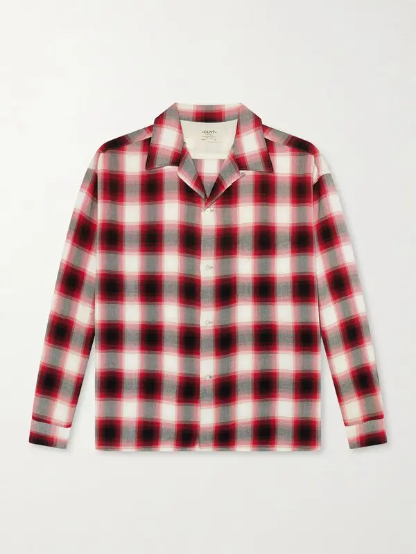 SAINT MXXXXXX Convertible-collar Checked Flannel Shirt - Red