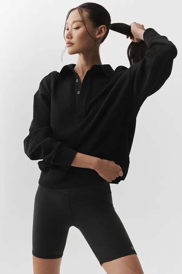 Alo Yoga Long Sleeve Henley Pullover Top - Black