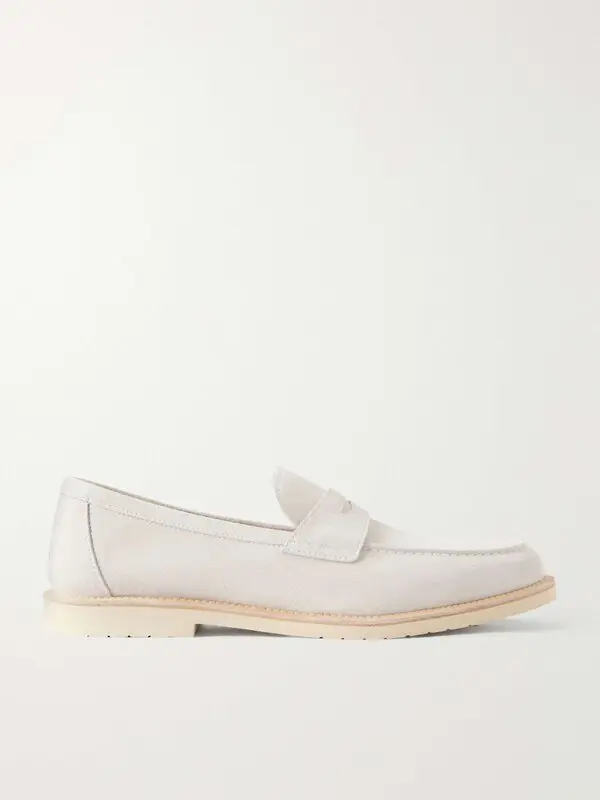 Brunello Cucinelli Suede Penny Loafers - Light Gray