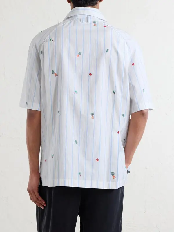 Jacquemus La Chemise Romarin Embroidered Striped Cotton-poplin Shirt - Blue