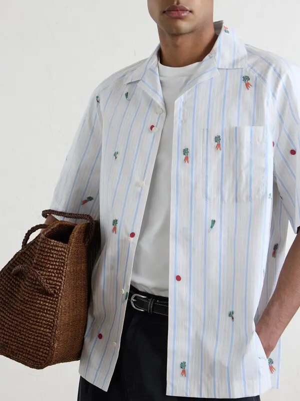 Jacquemus La Chemise Romarin Embroidered Striped Cotton-poplin Shirt - Blue