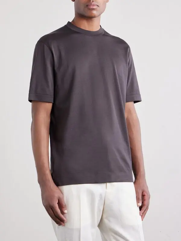 Zegna Cotton And Silk-blend T-shirt - Brown