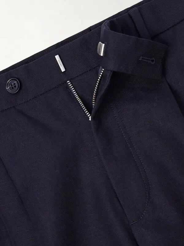 Zegna Straight-leg Pleated Cotton And Linen-blend Trousers