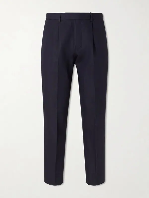 Zegna Straight-leg Pleated Cotton And Linen-blend Trousers - Blue