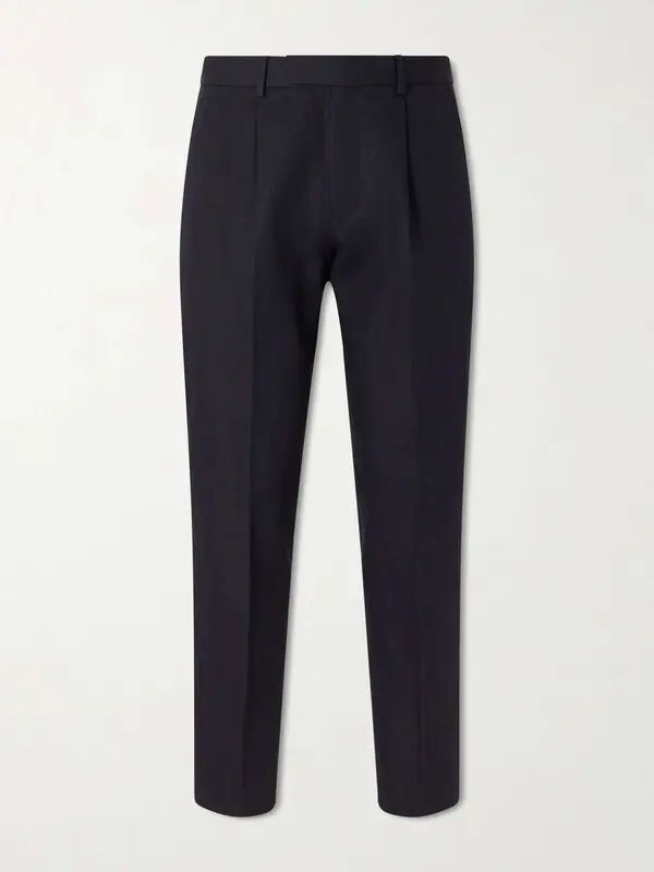 Zegna Straight-leg Pleated Cotton And Linen-blend Trousers - Navy